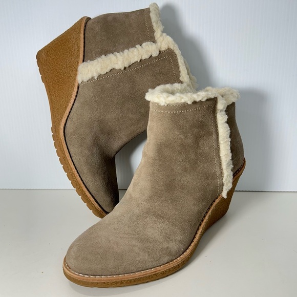 Cole Haan | Shoes | Cole Haan Womens Bootie Ankle Boots Wedge Zip Suede ...